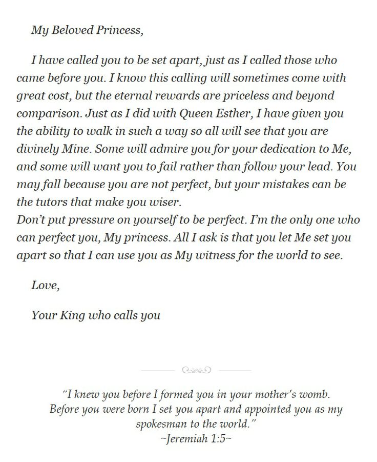 ~ Set Apart~ From His Princess Love Letters From Your King ...